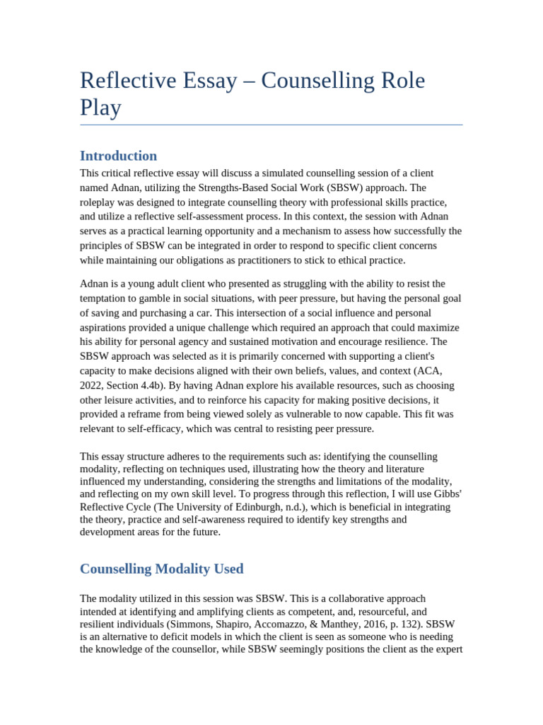 Reflective Essay on Strengths-Based Counselling | PDF | Motivational ...