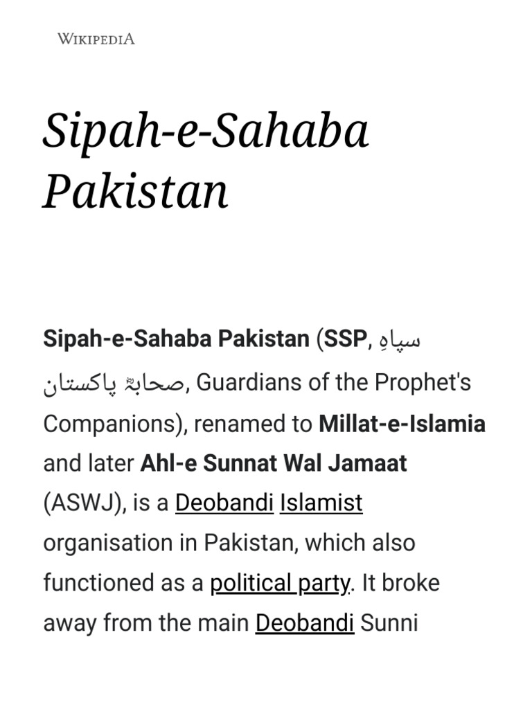 Sipah-e-Sahaba Pakistan Overview | PDF | Pakistan | Islamic Fundamentalism