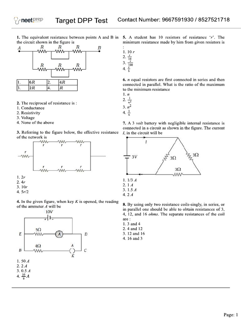 Physics Current Electricity Pdf