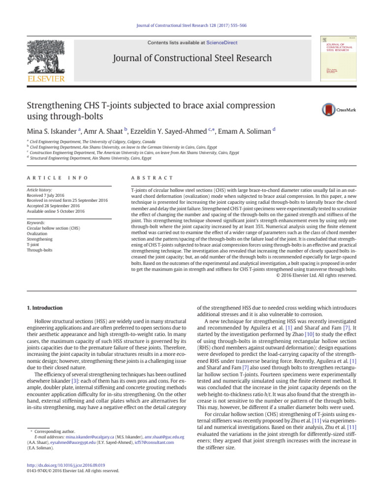 Strengthening CHS T-Joints Subjected To Brace Axial Compression | PDF ...