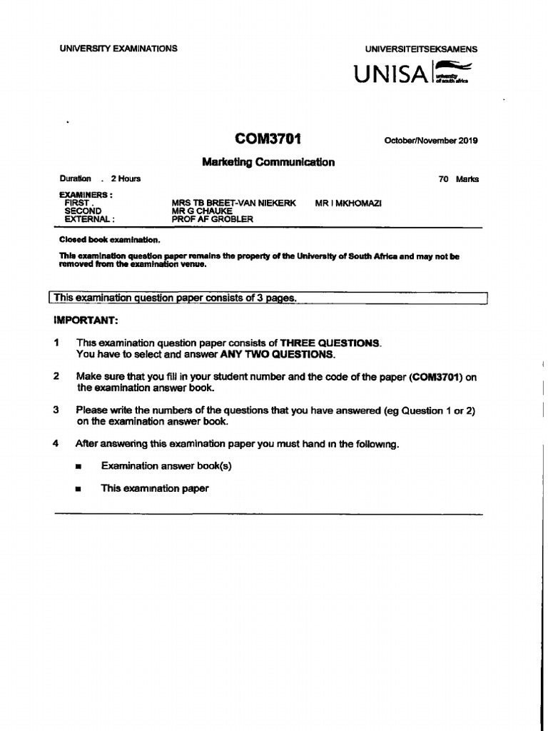 COM3701 - Exam Paper | PDF