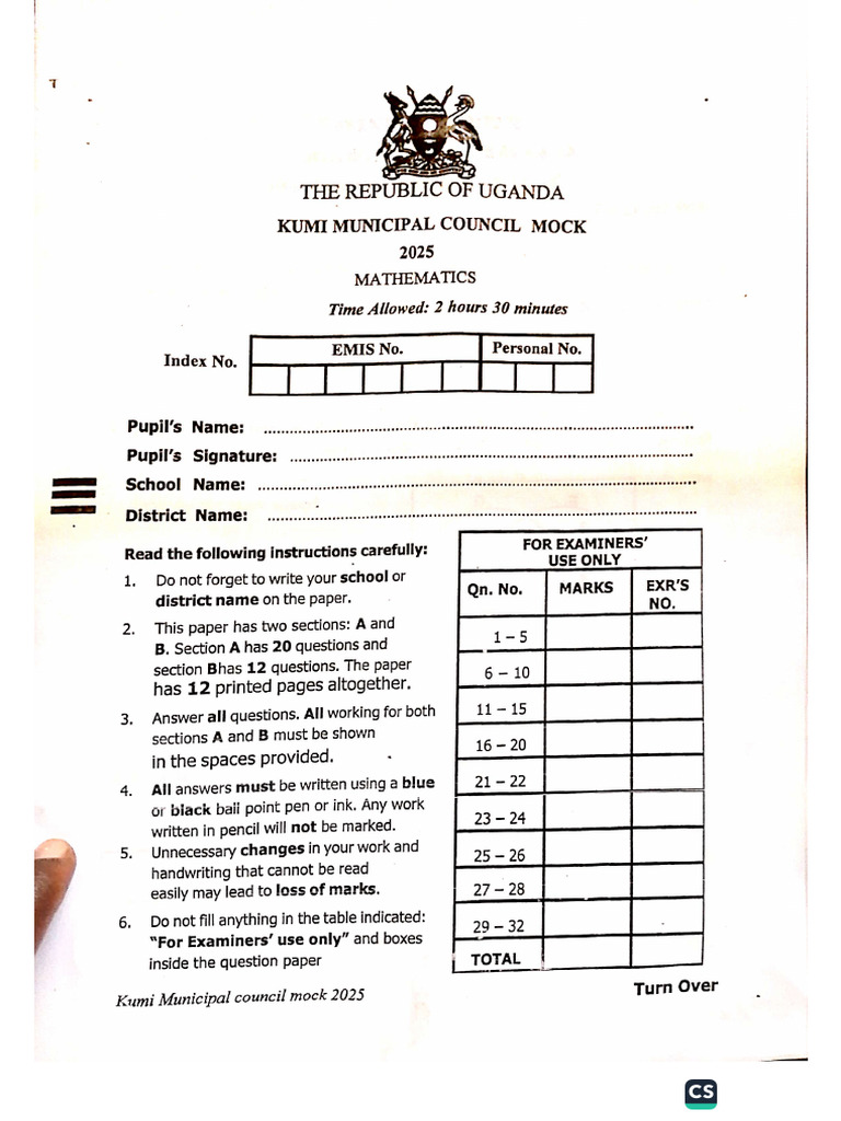 Kumi MTC Mock 2025 | PDF
