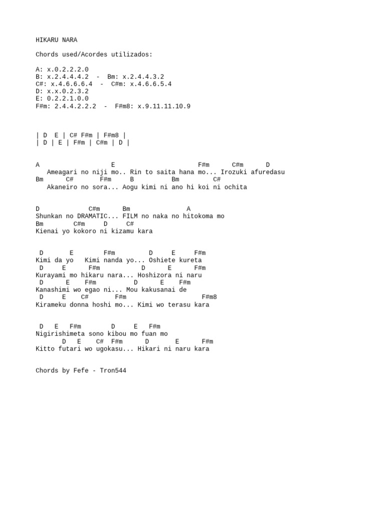 Hikaru Nara Chords and Lyrics | PDF