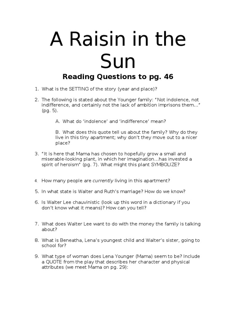 A Raisin in the Sun: Key Questions & Themes | PDF | Religion & Spirituality