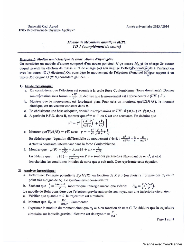 Td1 Meca Quantique 03-03 | PDF