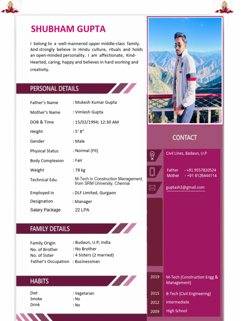 Bio Data - Shubham Gupta | PDF