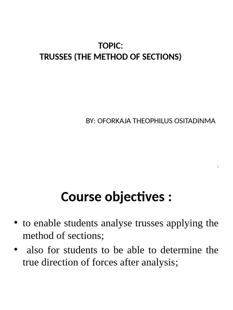Lecture on Structural Analysis (Trusses- Method of Sections) | PDF | Truss | Force