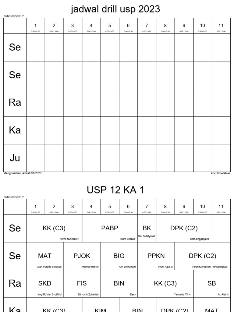 Jadwal USP 12 SMK Negeri 7 2023 | PDF