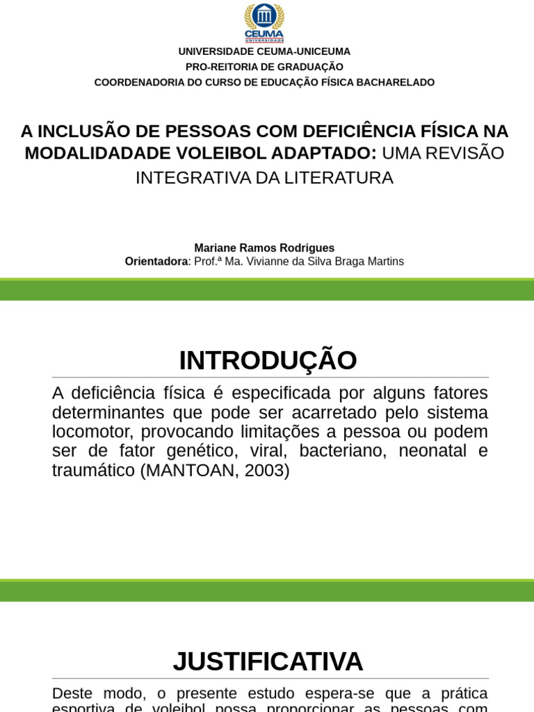 Slide Tcc Mariane | PDF | Física | Deficiência