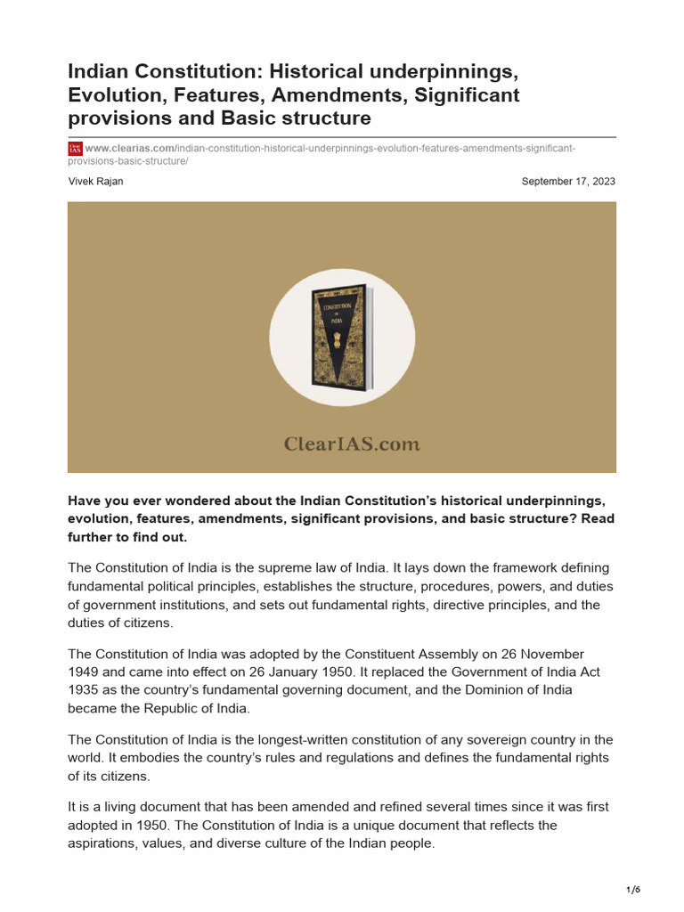 Indian Constitution - Historical Underpinnings, Evolution, Features ...