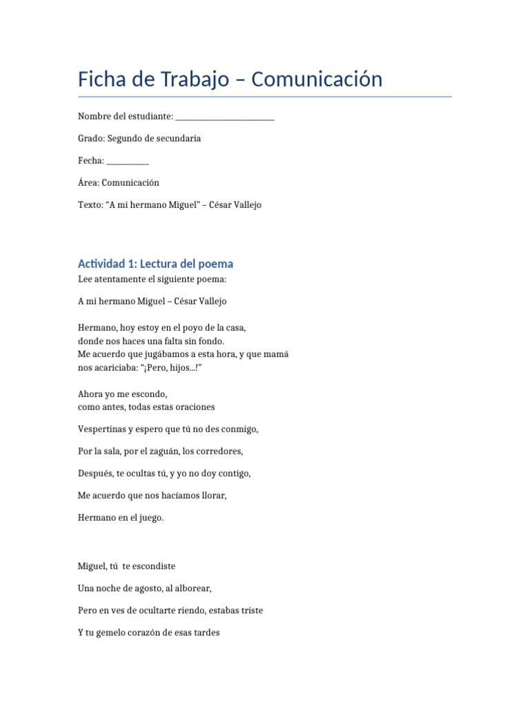 TEXTO: A Mi Hermano Miguel | PDF