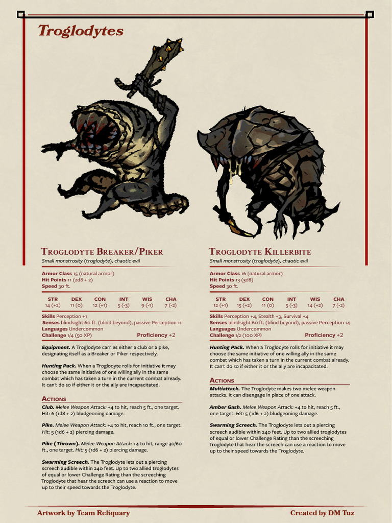 Troglodyte Creature Stats and Abilities | PDF