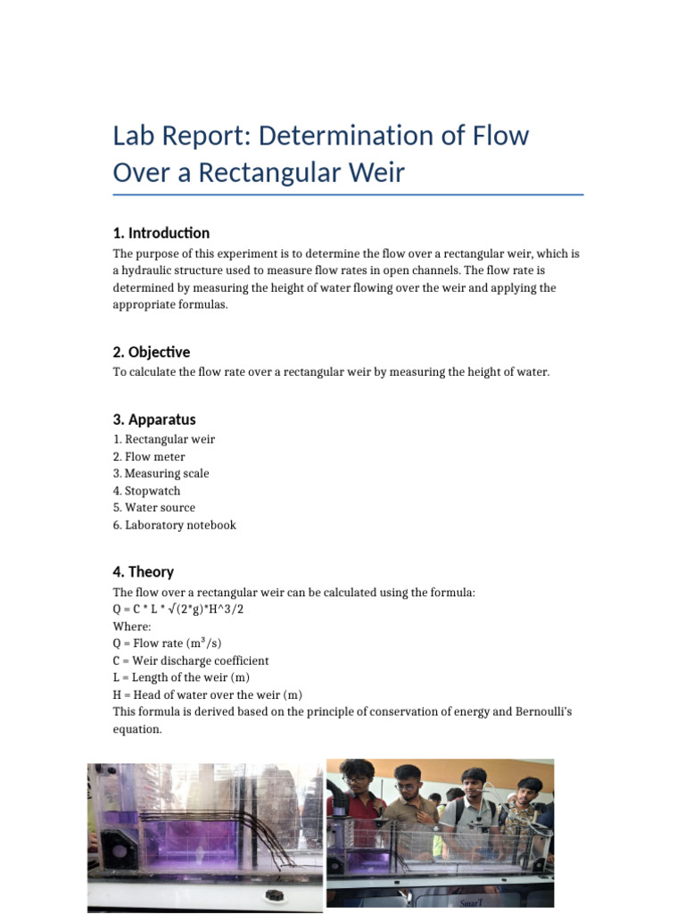 Flow Measurement Over Rectangular Weir | PDF | Flow Measurement ...