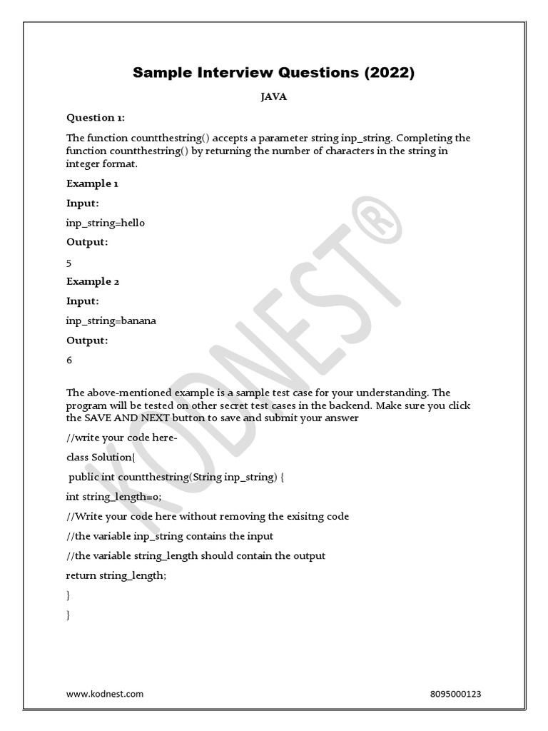 Sample Interview Questions | PDF | String (Computer Science) | Parameter (Computer Programming)