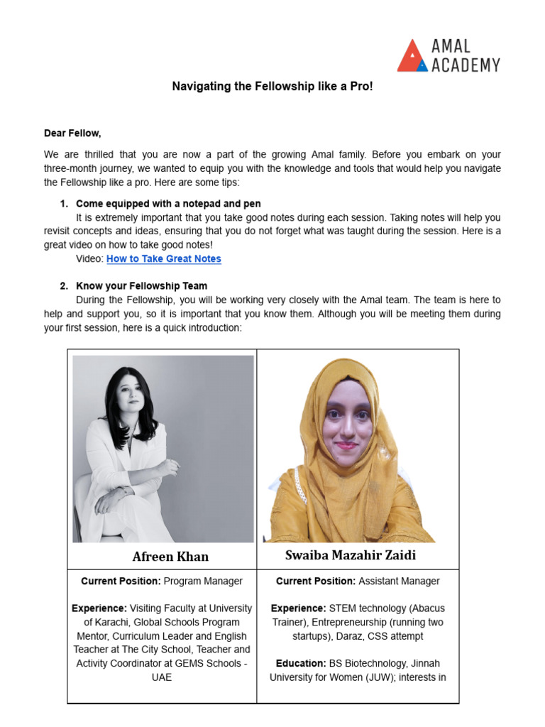 Tips for Navigating the Amal Fellowship | PDF