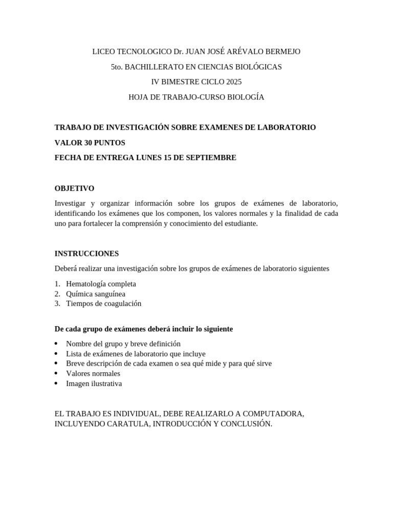 Hoja de Trabajo-Biología-Examenes de Laboratorio | PDF
