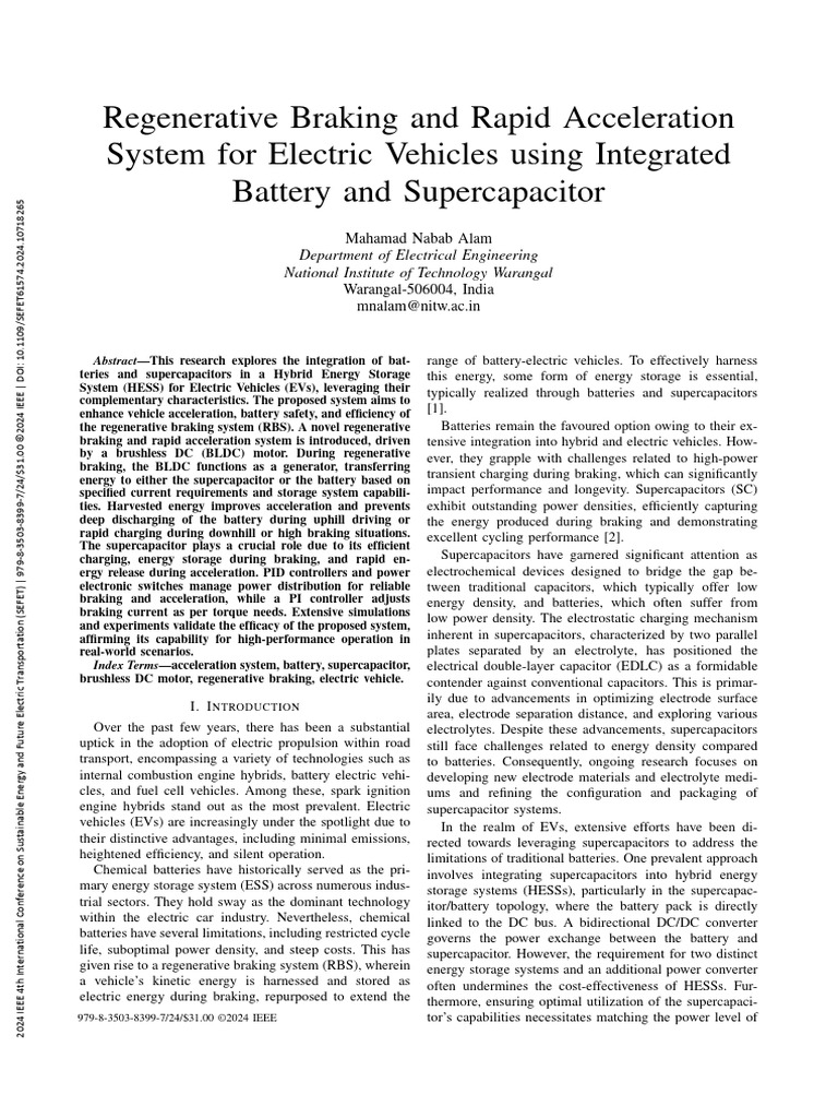Regenerative Braking and Rapid Acceleration System For Electric ...