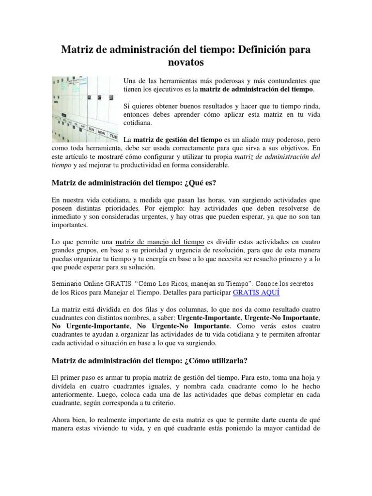 Matriz de Administración Del Tiempo | PDF | Matriz (Matemáticas ...