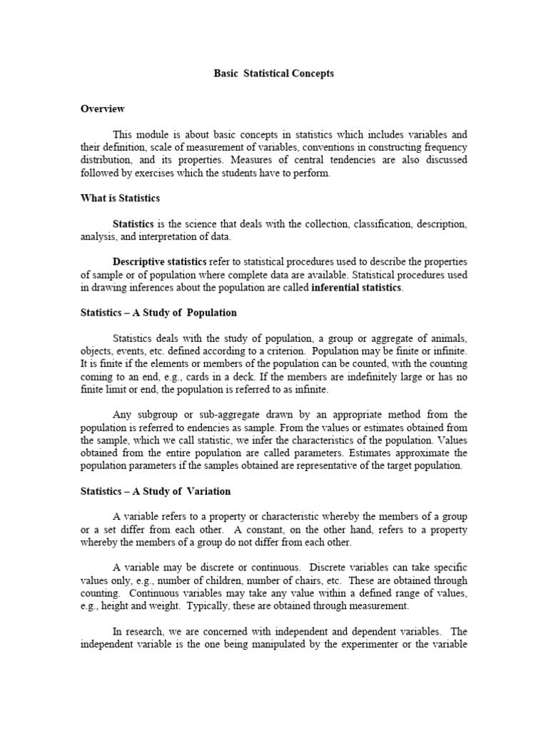 Basic Statistical Concepts Explained | PDF | Level Of Measurement | Statistics