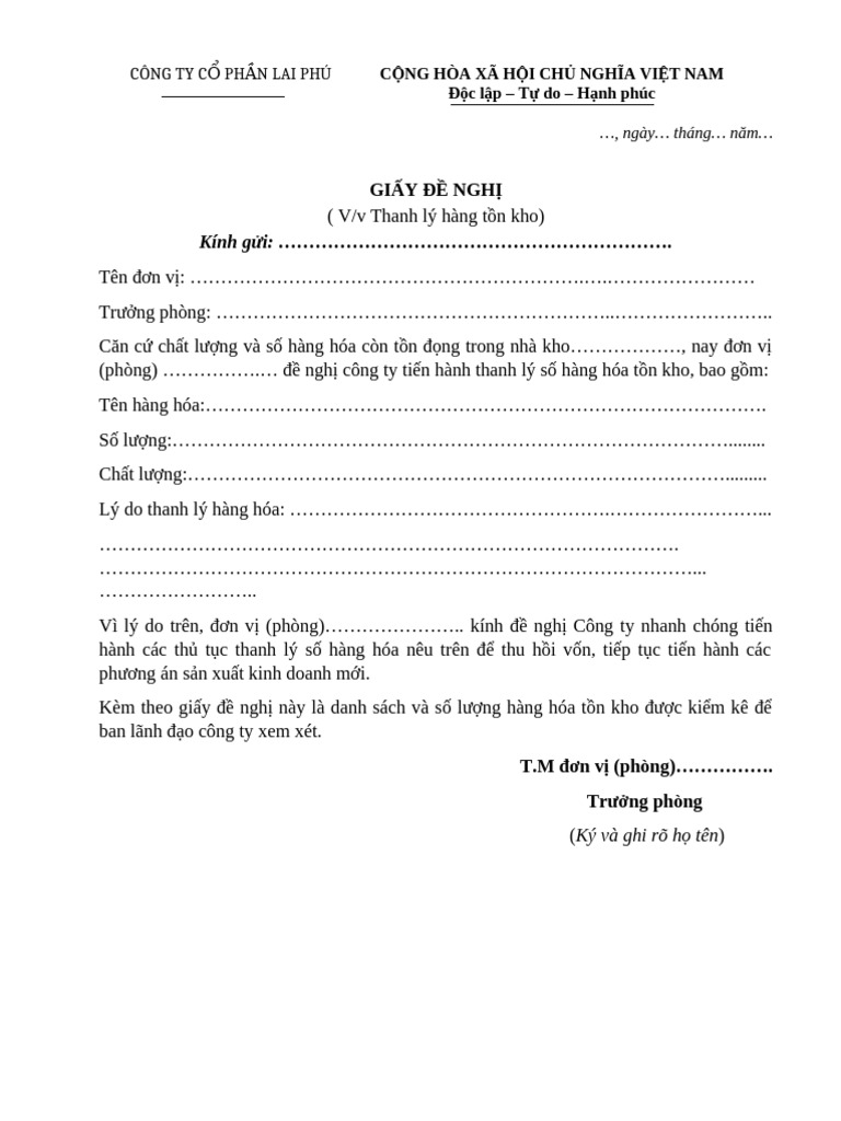 Phieu de Nghi Huy Hang T N Kho Không S D NG | PDF