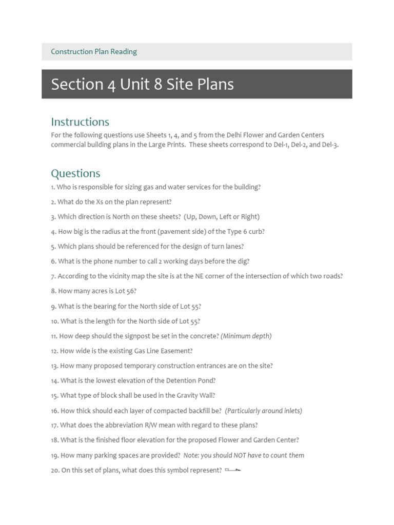 Section 4 Unit 8 Site Plans Worksheet | PDF