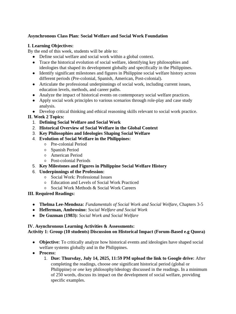 Asynchronous Class Plan Social Welfare and Social... | PDF | Social ...