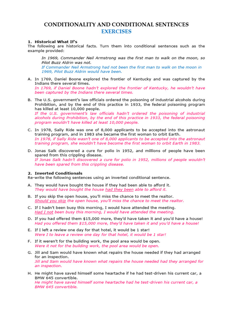 1 - Conditional Sentences - Exercises Key | PDF | Neil Armstrong