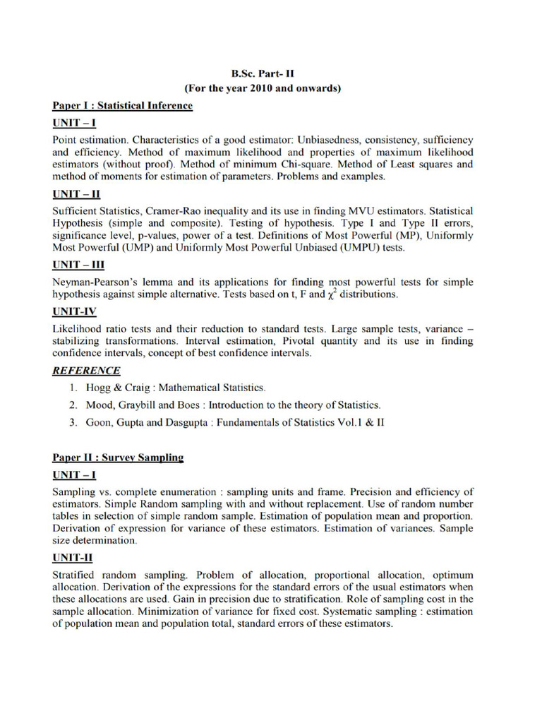 Statistics BSC Second Year Syllabus | PDF