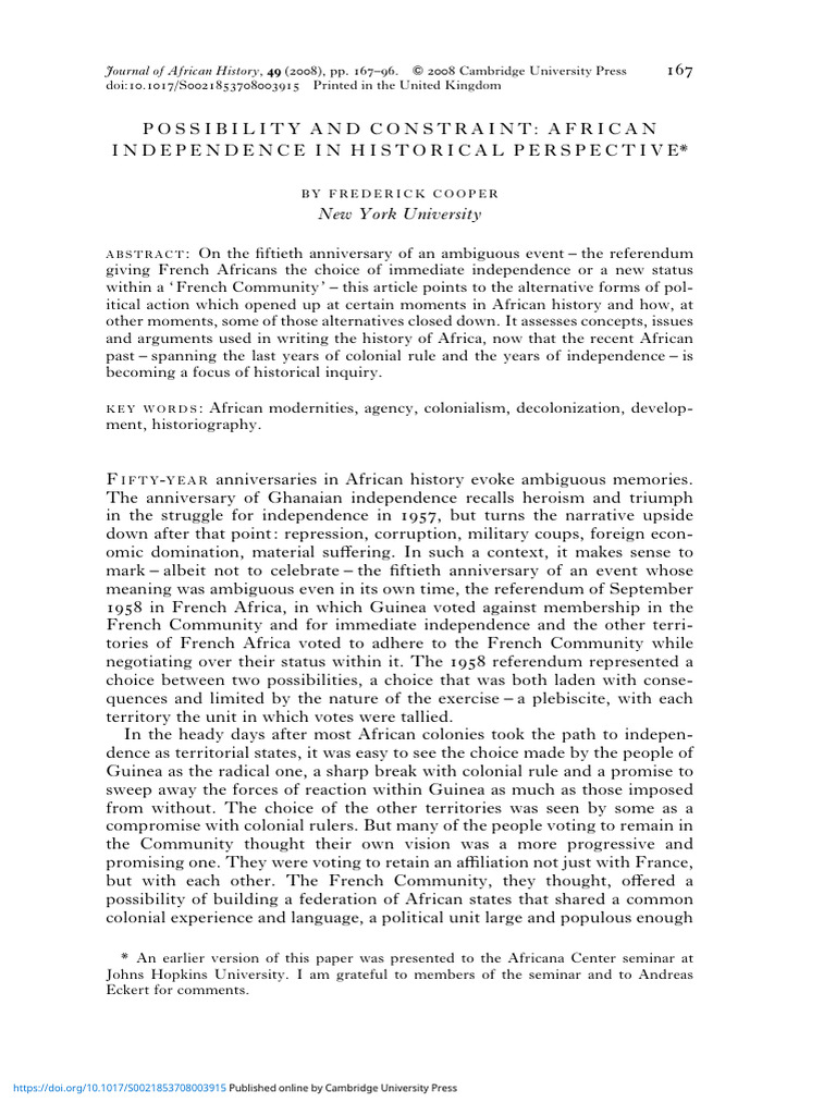 Div Class Title Possibility and Constraint African Independence in ...