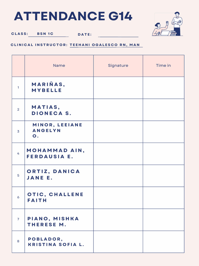 Attendance Log Document Pink in Modern and Simple Style | PDF