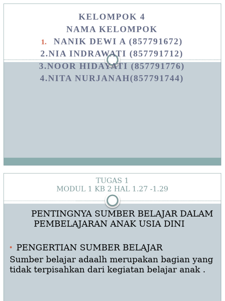Tugas 1 Kelompok 4 Media Dan Sumber Belajar Paud KB 2 | PDF