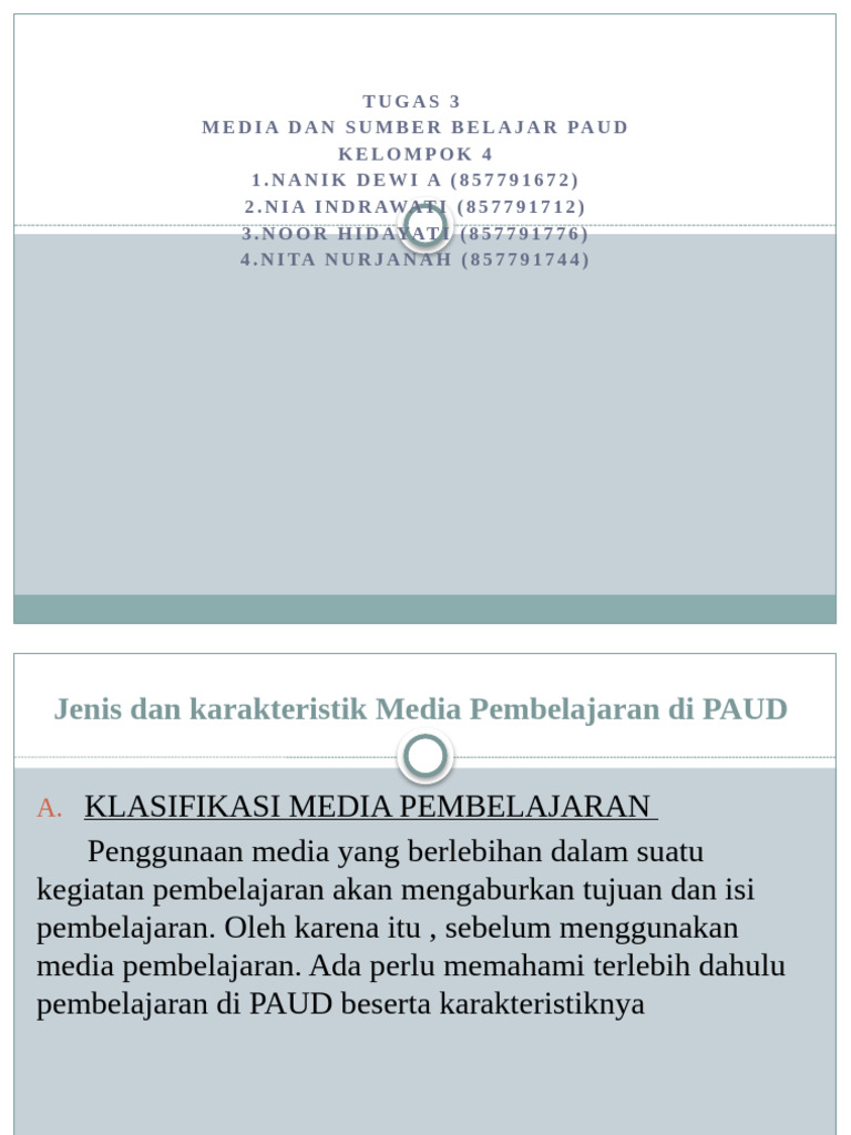 Tugas 3 Kelompok 4 Media Dan Sumber Belajar Paud KB 2 Jenis ...