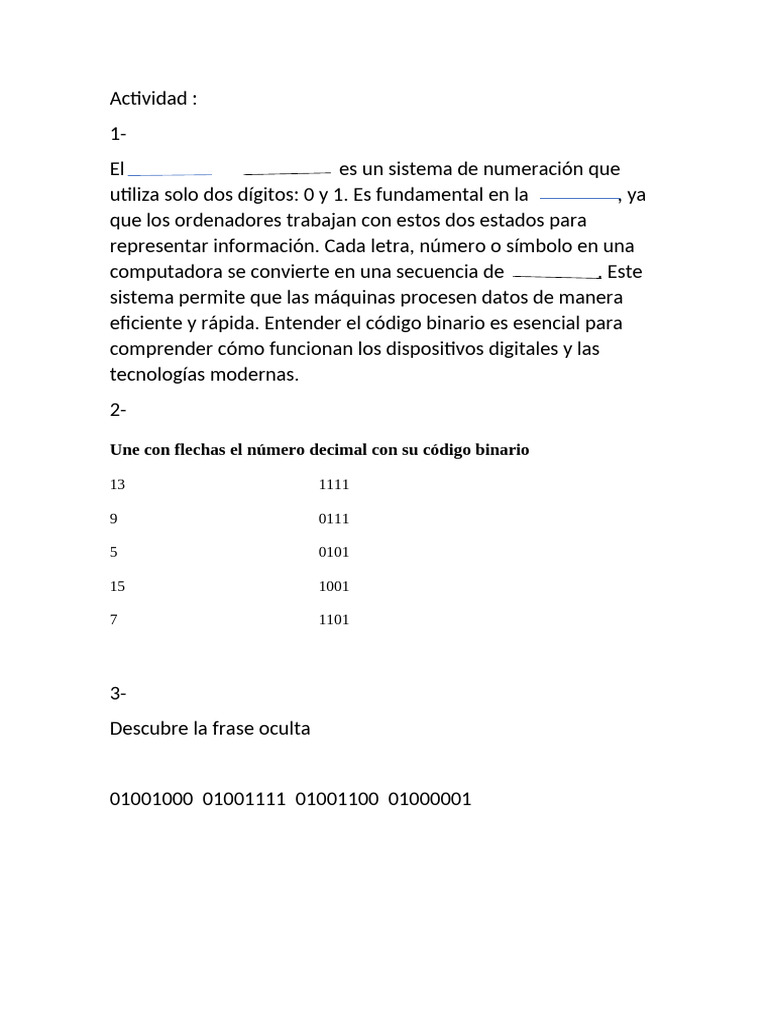 Actividad Codigo Binario | PDF