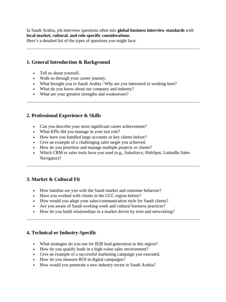 Saudi Arabia Job Interview Questions | PDF | Customer Relationship ...