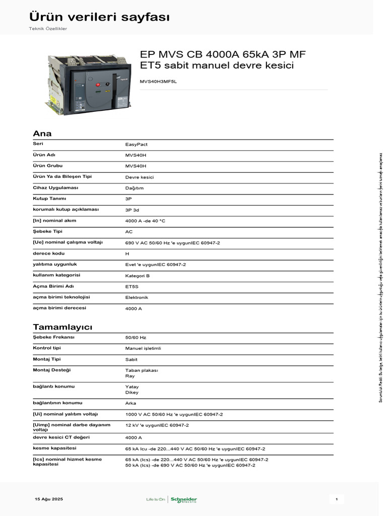 Schneider Electric EasyPact-MVS MVS40H3MF5L | PDF
