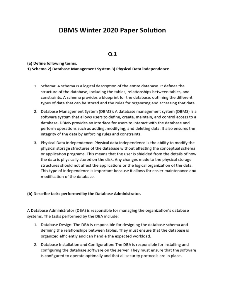DBMS - 2020W Paper Solution | PDF | Databases | Database Schema