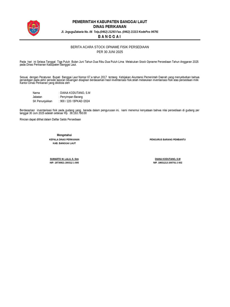 Stock Opname Persediaan Dinas Perikanan | PDF