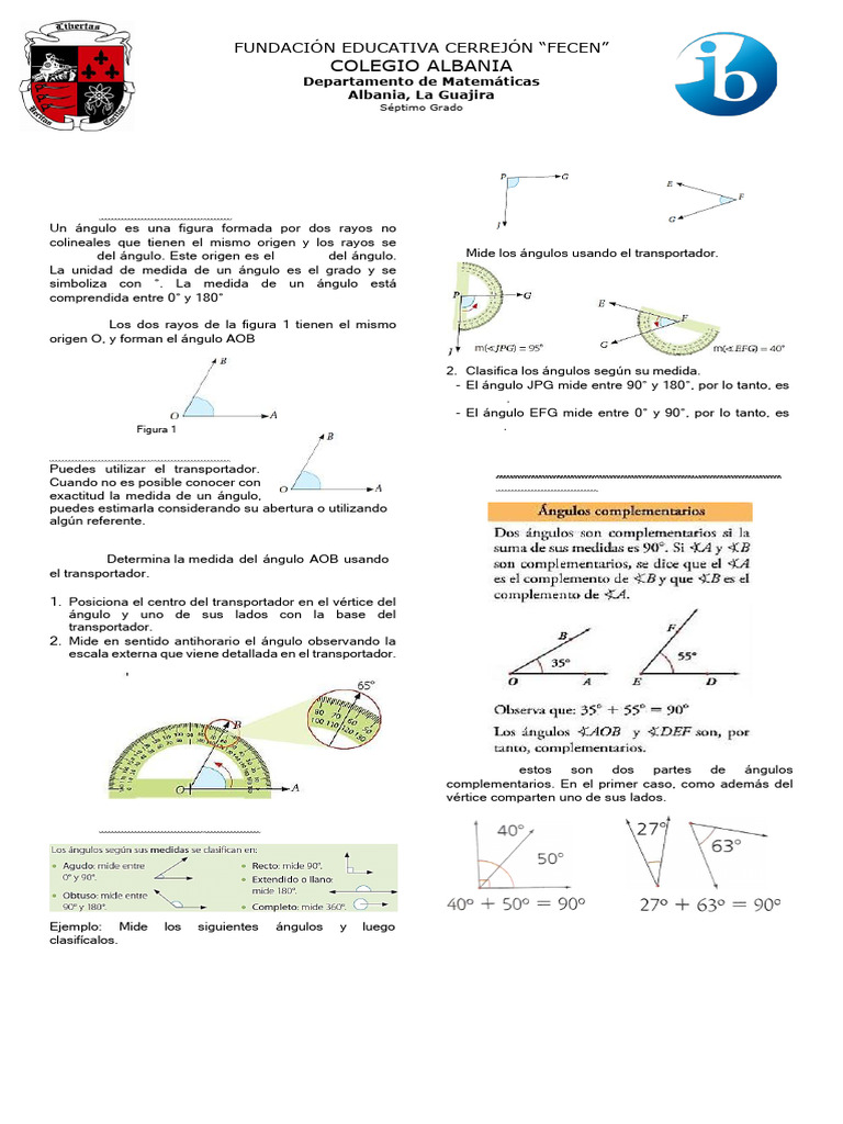 Clase de Angulos 1 Clase | PDF | Ángulo | Medida Geométrica