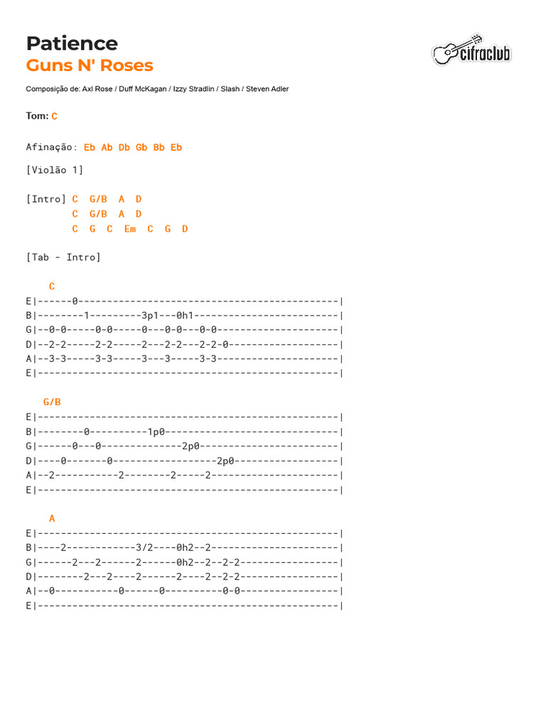 Guns N' Roses "Patience" Tabs | PDF | American Musical Groups ...