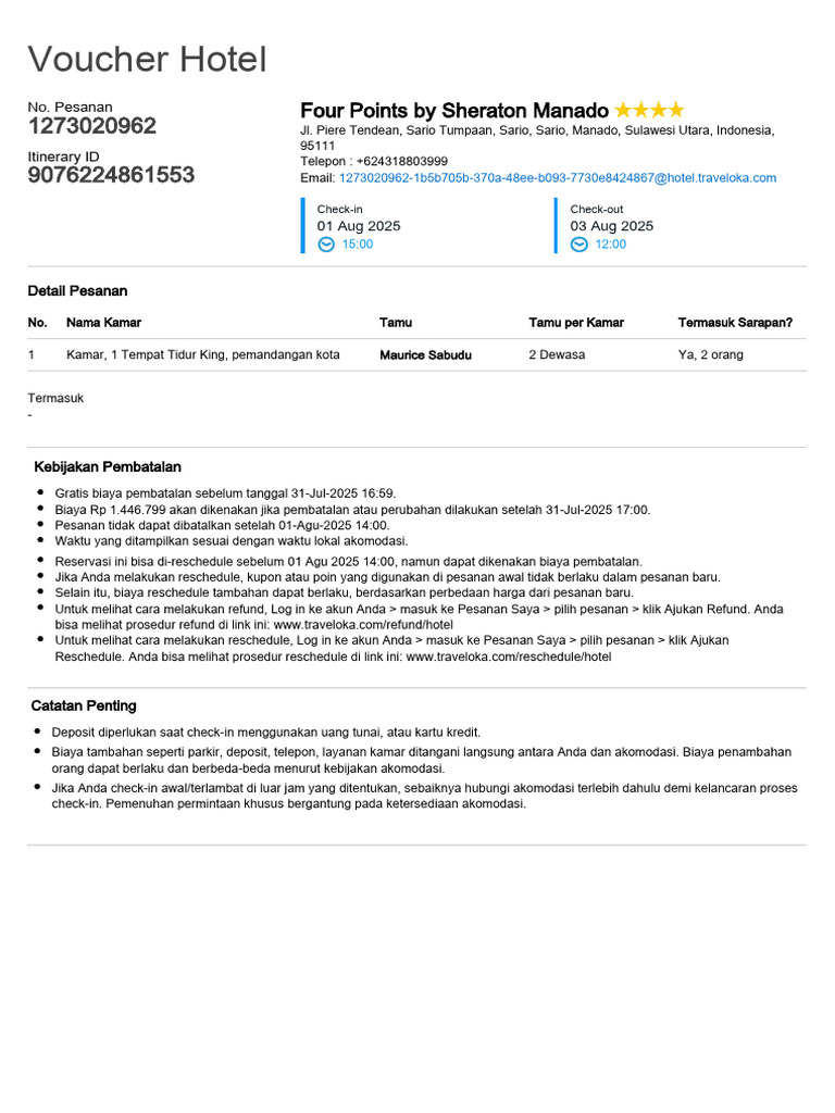Maurice-1273020962-Four Points by Sheraton Manado-HOTEL - STANDALONE | PDF