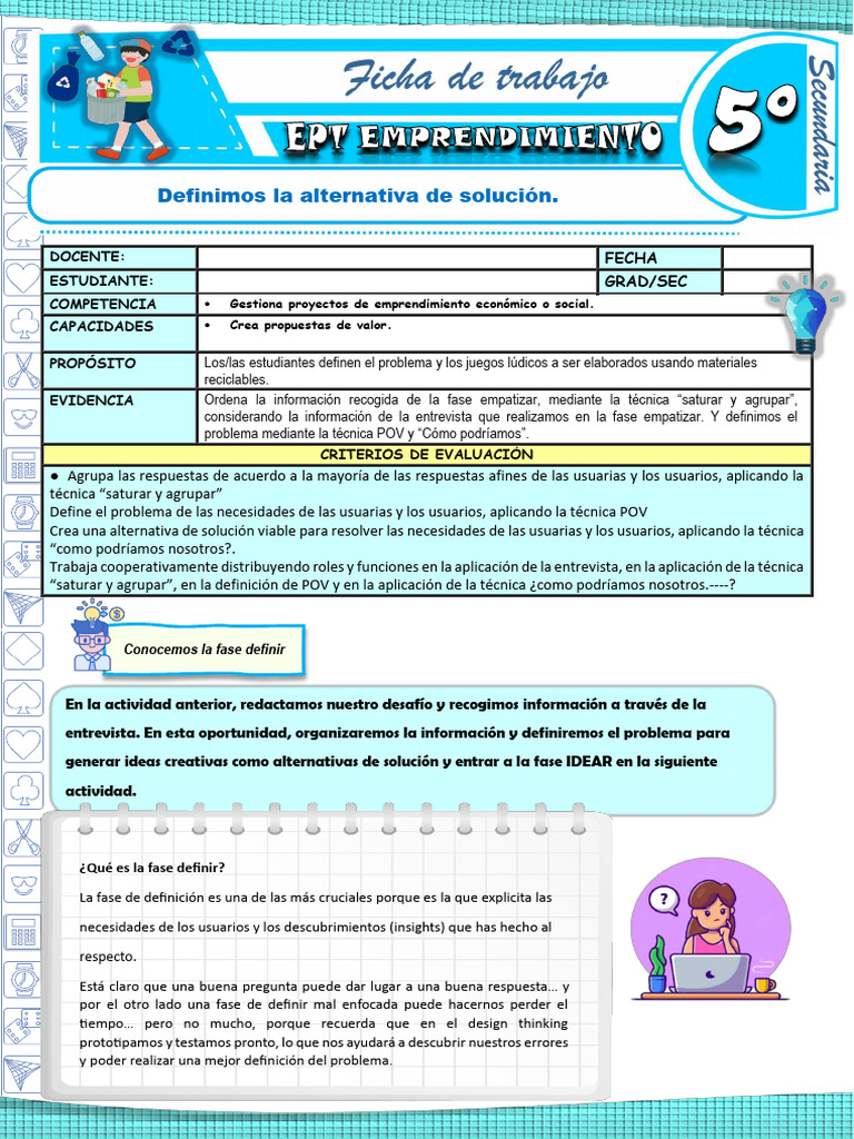 Ficha de Actividad Ept Emprendimiento 5° - Semana 2 | PDF | El ...