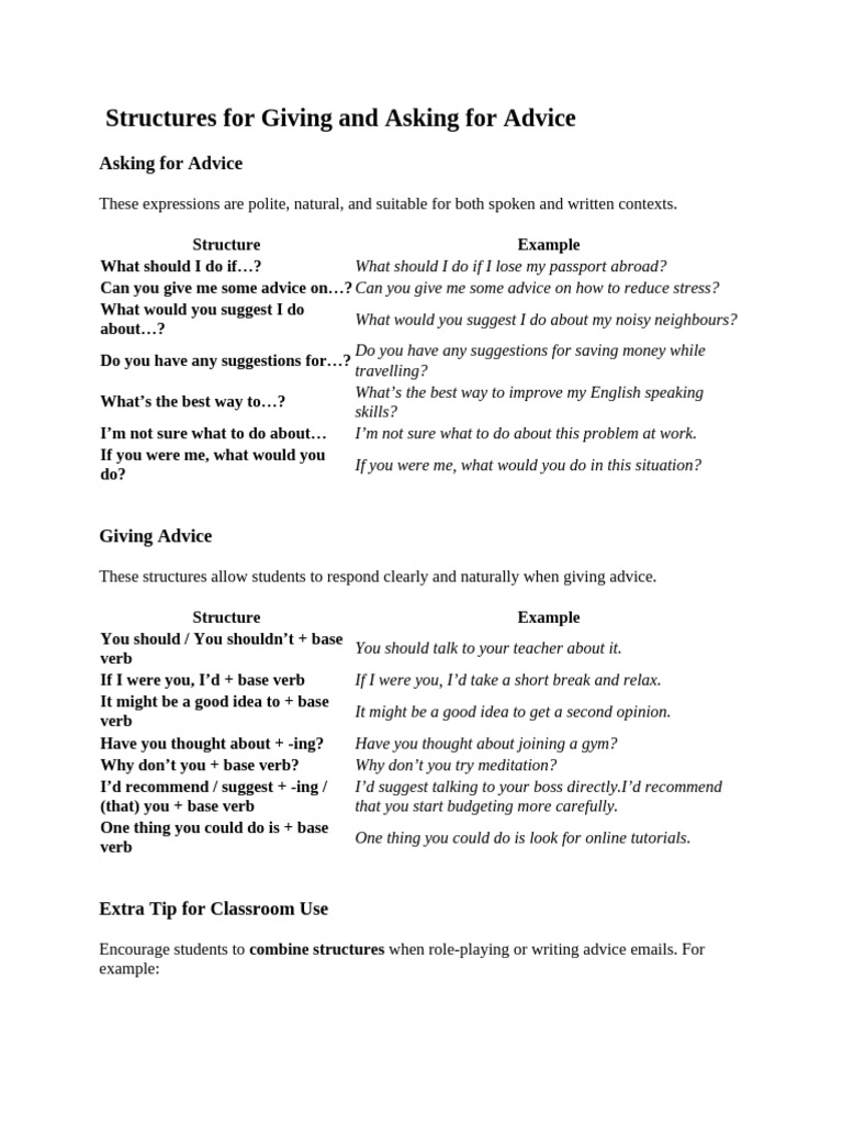 Structures For Giving and Asking For Advice | PDF