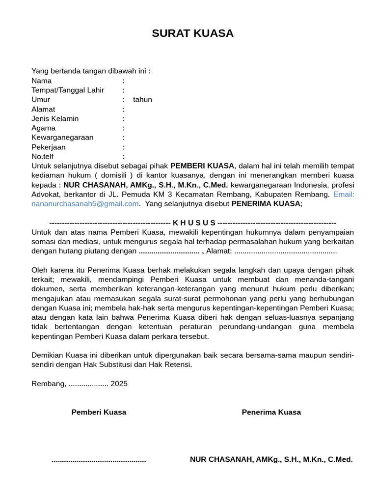 Contoh Surat Kuasa Mediasi | PDF