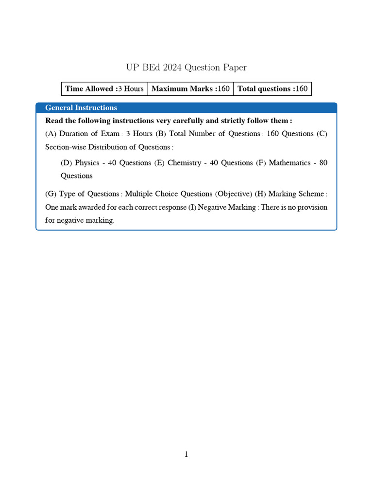 UP BEd 2024 Question Paper | PDF