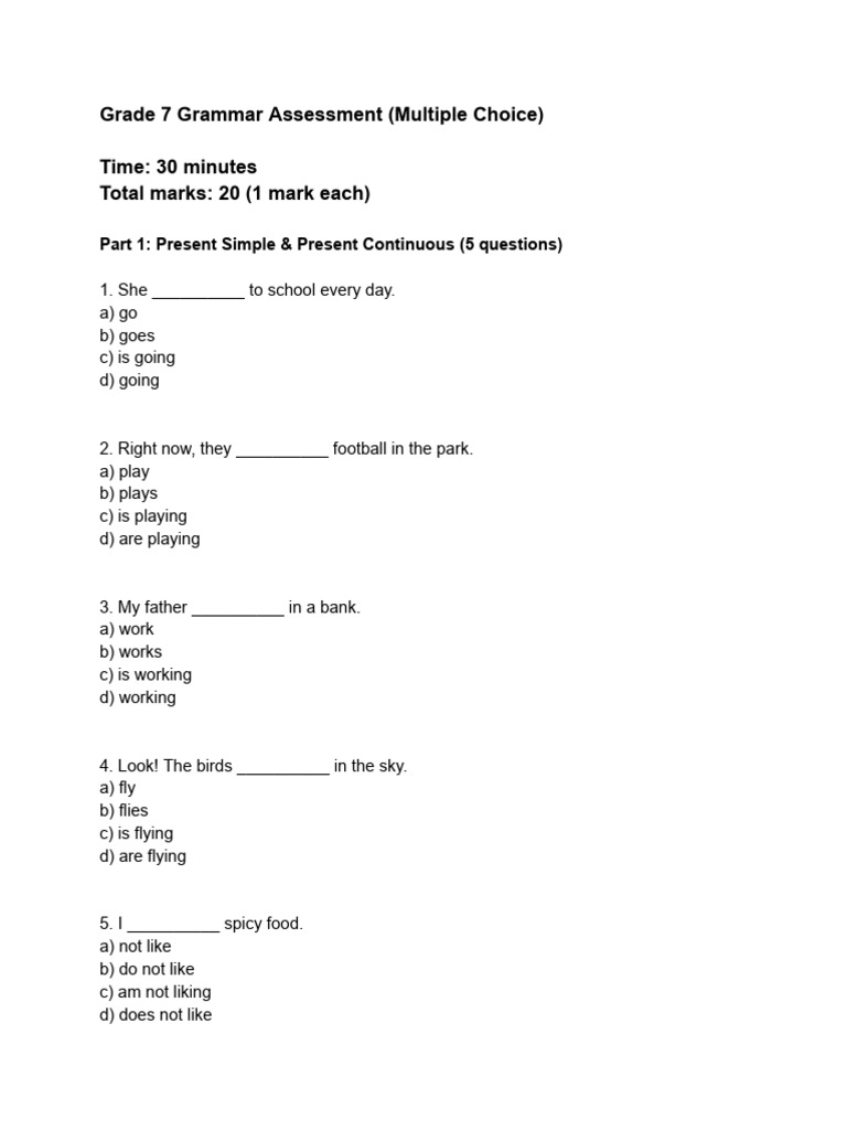 Grade 7 Grammar Assessment Term1 | PDF
