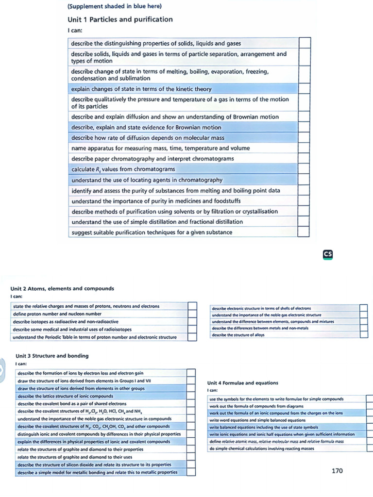 Chemistry Checklist | PDF
