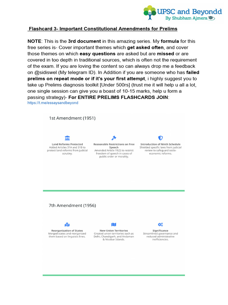 Key Constitutional Amendments for Prelims | PDF