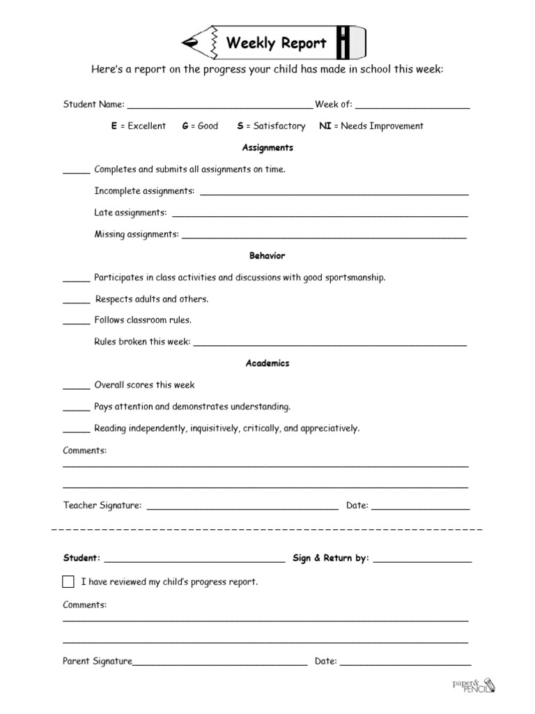 Weekly Report: Here's A Report On The Progress Your Child Has Made in ...