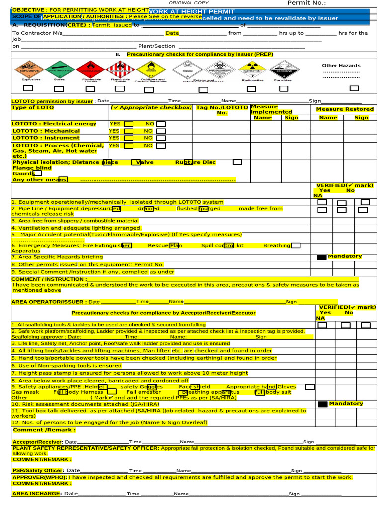 Work at HEIGHT Permit - R2 - 201224 | PDF | Personal Protective ...