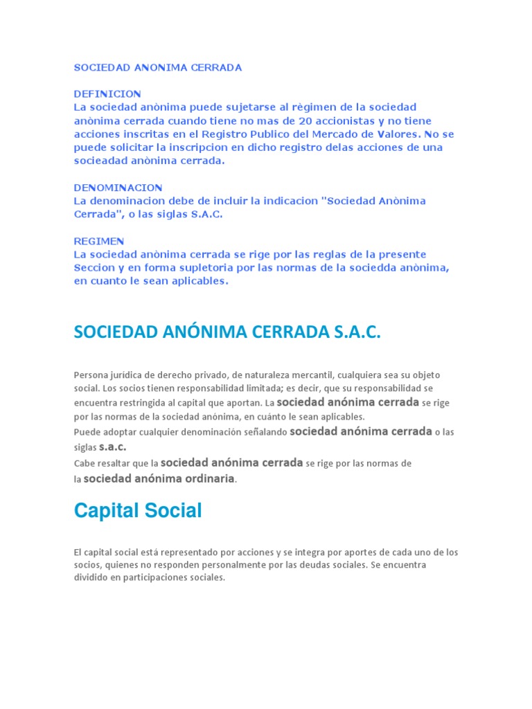 Características de la Sociedad Anónima Cerrada | PDF | Business | Gobierno
